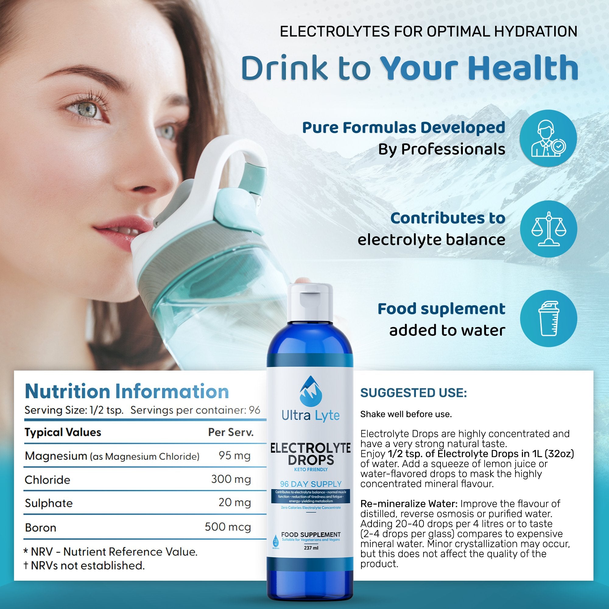 Ultra Lyte Electrolyte Drops 237ml - Rapid Rehydration