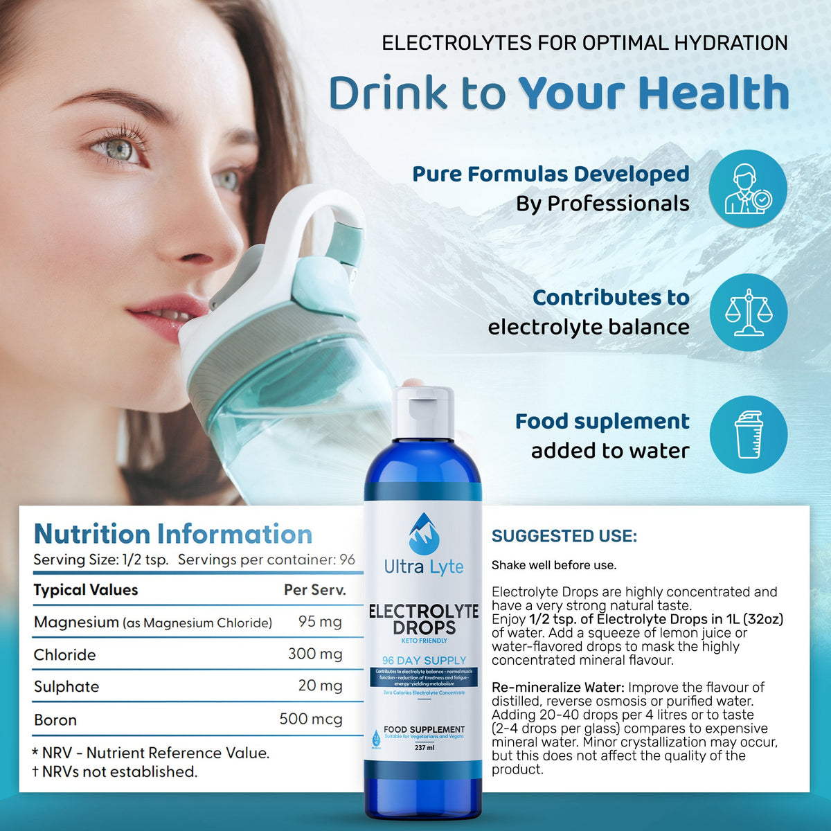 Ultra Lyte Electrolyte Drops 237ml - Rapid Rehydration